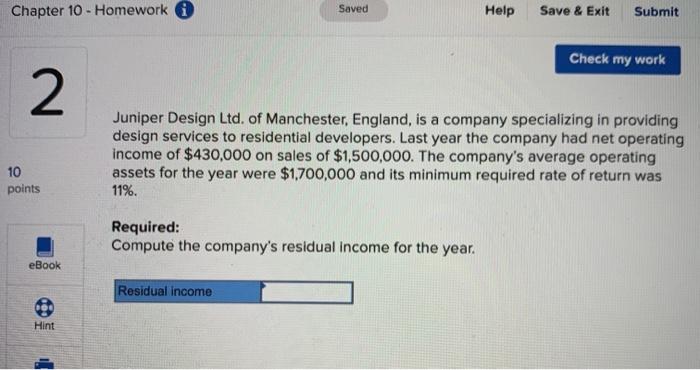 Solved Chapter 10 - Homework Saved Help Save & Exit Submit | Chegg.com