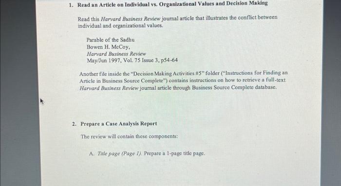 Solved 1. Read an Article on Individual vs. Organizational | Chegg.com