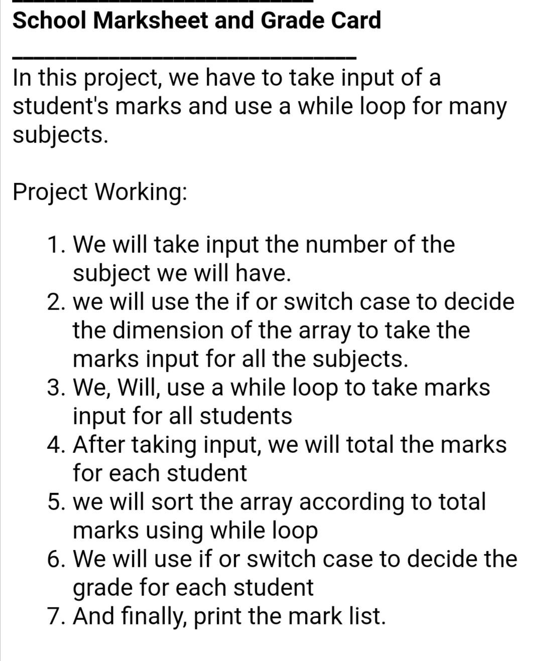 Solved School Marksheet and Grade Card In this project, we | Chegg.com