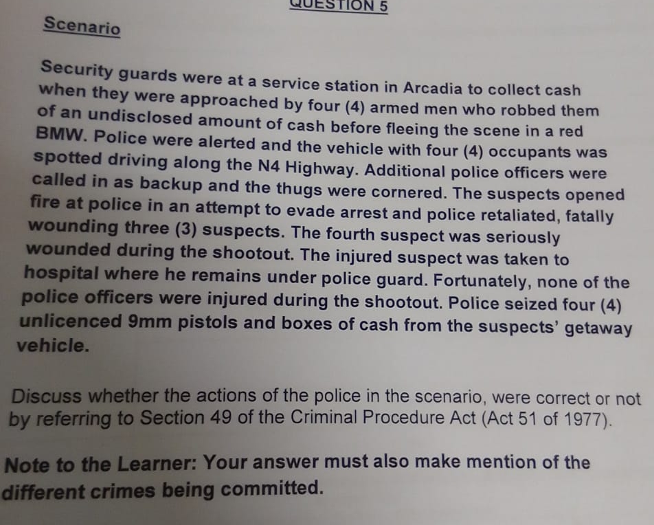 Solved ScenarioSecurity guards were at a service station in | Chegg.com