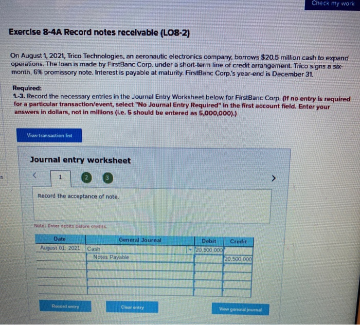 Solved Exercise 8-3A Record notes payable (L08-2) On August | Chegg.com