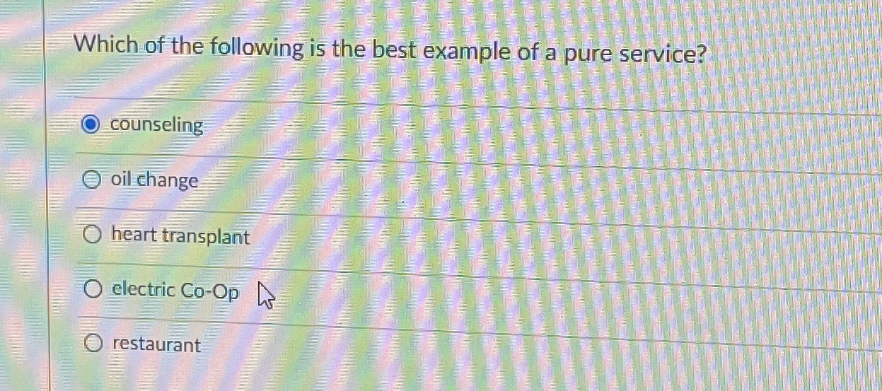 Solved Which of the following is the best example of a pure | Chegg.com