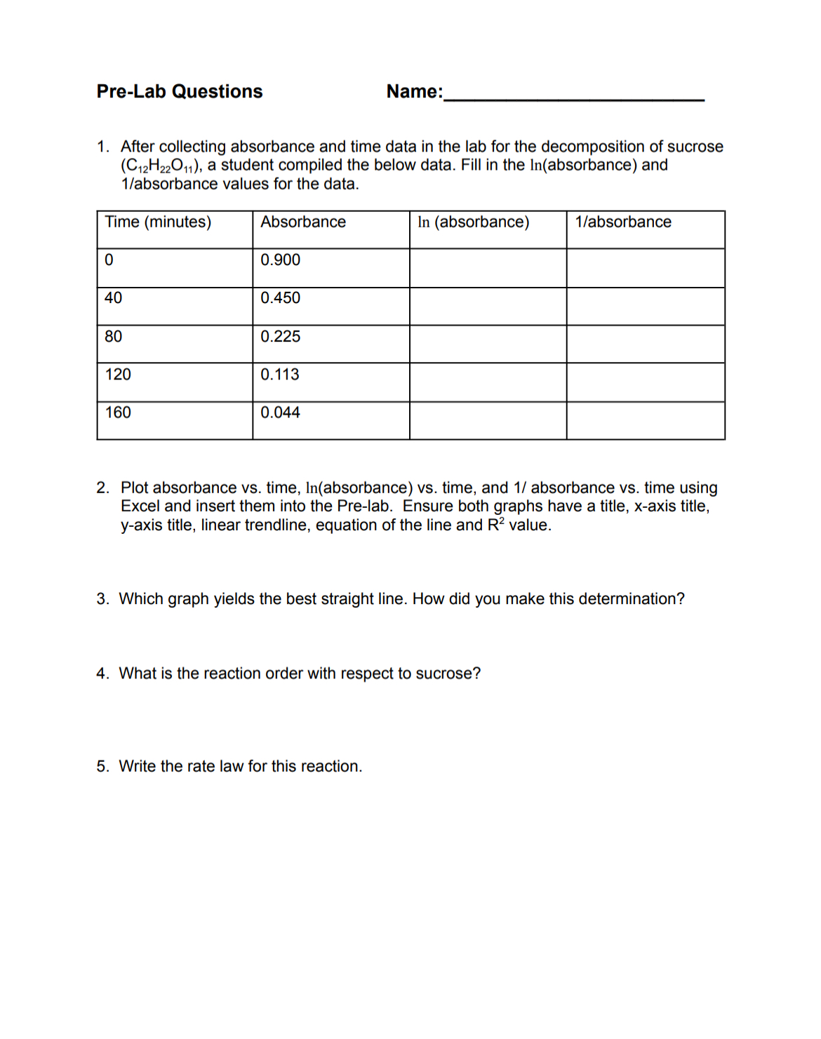 Solved Pre-Lab QuestionsNameAfter collecting absorbance and | Chegg.com
