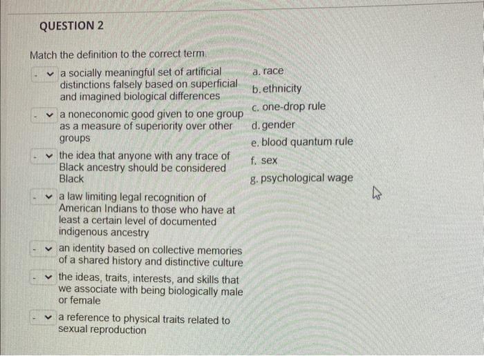 Match the definition to the correct term. | Chegg.com