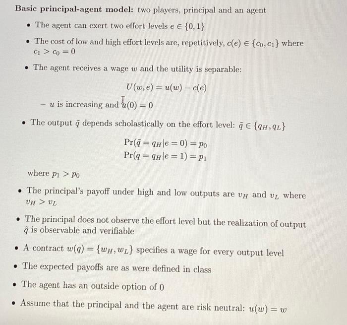 Solved Basic principal-agent model: two players, principal | Chegg.com