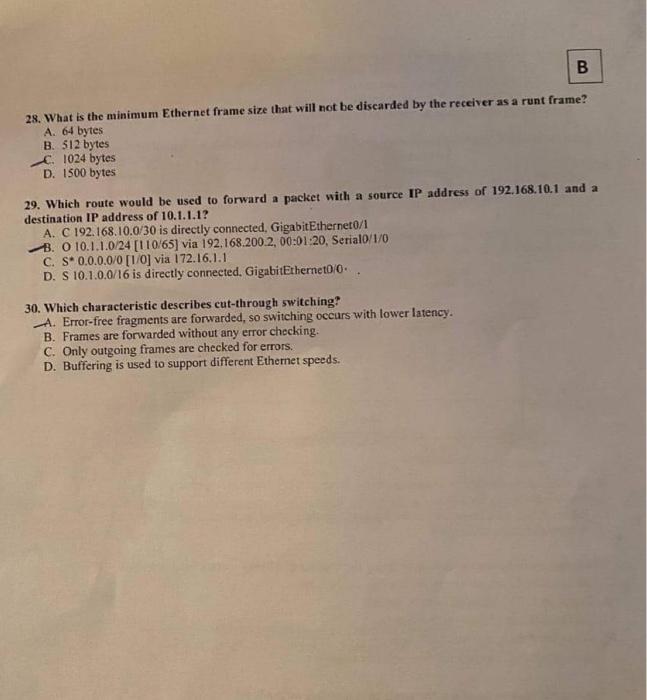 28. What is the minimum Ethernet frame size that will | Chegg.com
