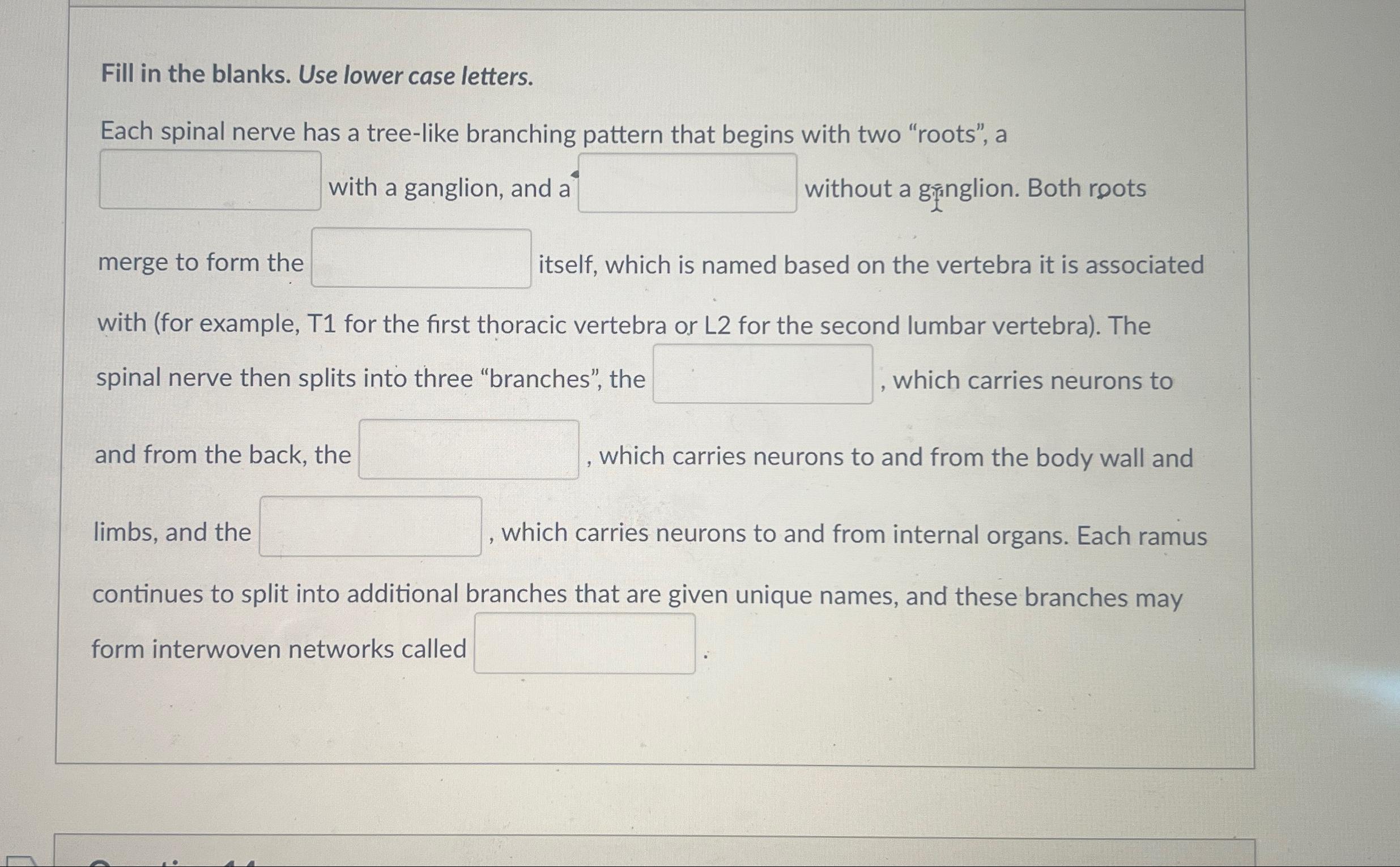Solved Fill in the blanks. Use lower case letters.Each | Chegg.com