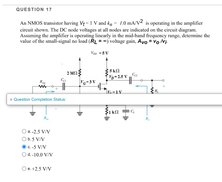 Solved QUESTION 17An NMOS transistor having Vt=1V ﻿and | Chegg.com