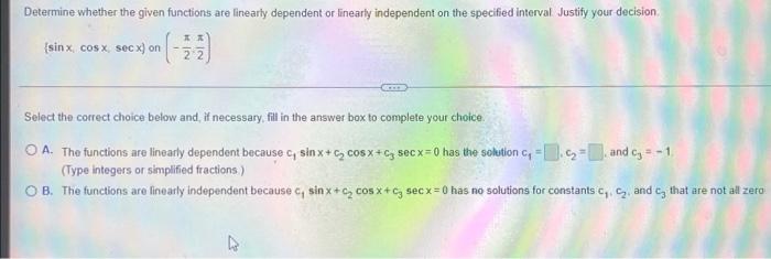 Solved Determine whether the given functions are linearly | Chegg.com