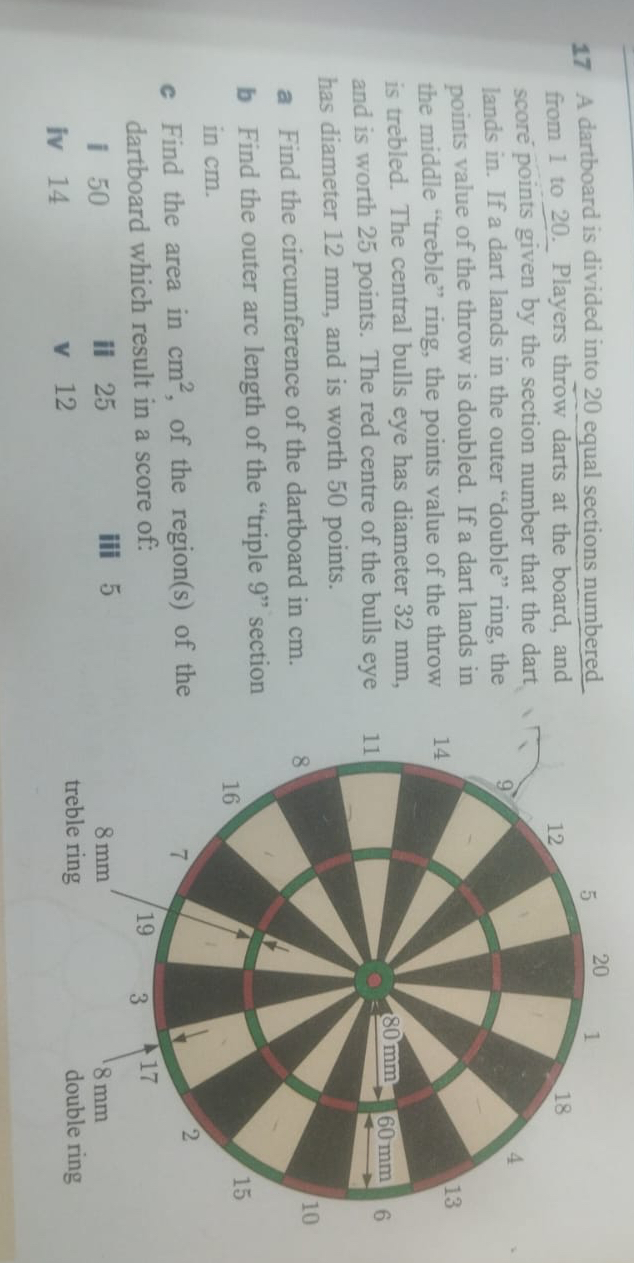 Solved 17 ﻿A dartboard is divided into 20 ﻿equal sections | Chegg.com