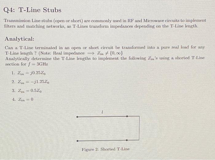 Solved Q4: T-Line Stubs Transmission Line stubs (open or | Chegg.com