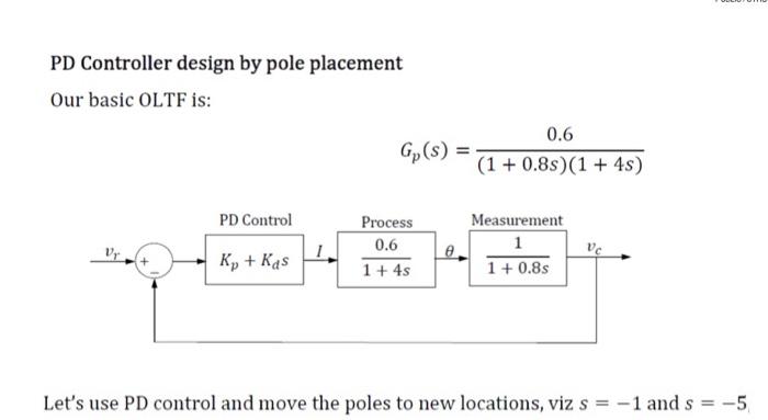 Solved PD Controller design by pole placement Our basic OLTF | Chegg.com