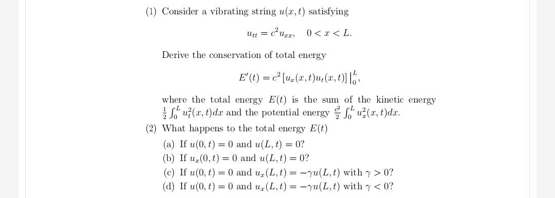 Solved (1) ﻿Consider a vibrating string u(x,t) | Chegg.com