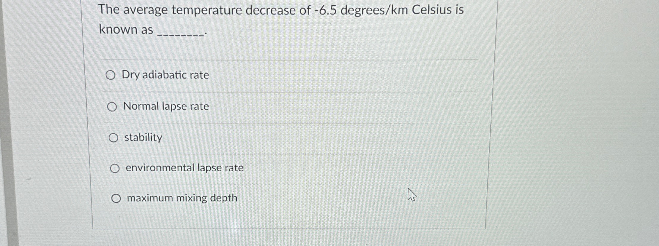 Solved The average temperature decrease of -6.5 ﻿degrees ?km | Chegg.com