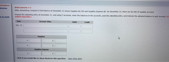 Solved ESOURCES Brief Exercise 3-3 Ritter Advertising | Chegg.com