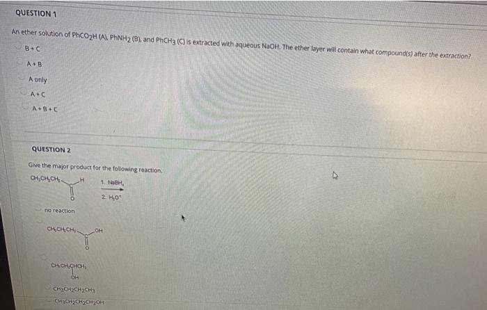 Solved QUESTION 1 Anether solution of PHCO2H (A), PhNH2 (B), | Chegg.com