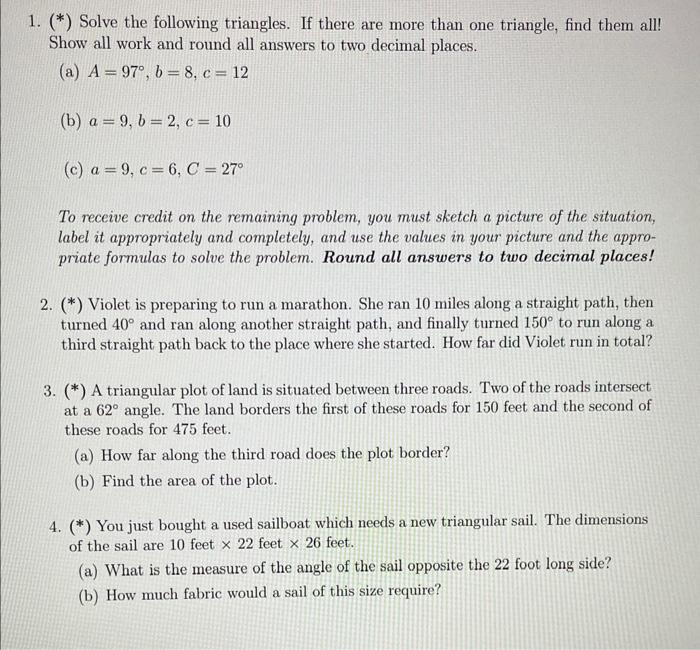 Solved 1 ∗ Solve The Following Triangles If There Are