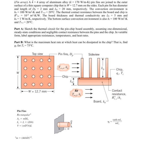 Solved (Fin array) A 4 x 4 array of aluminum alloy (k = 170 | Chegg.com