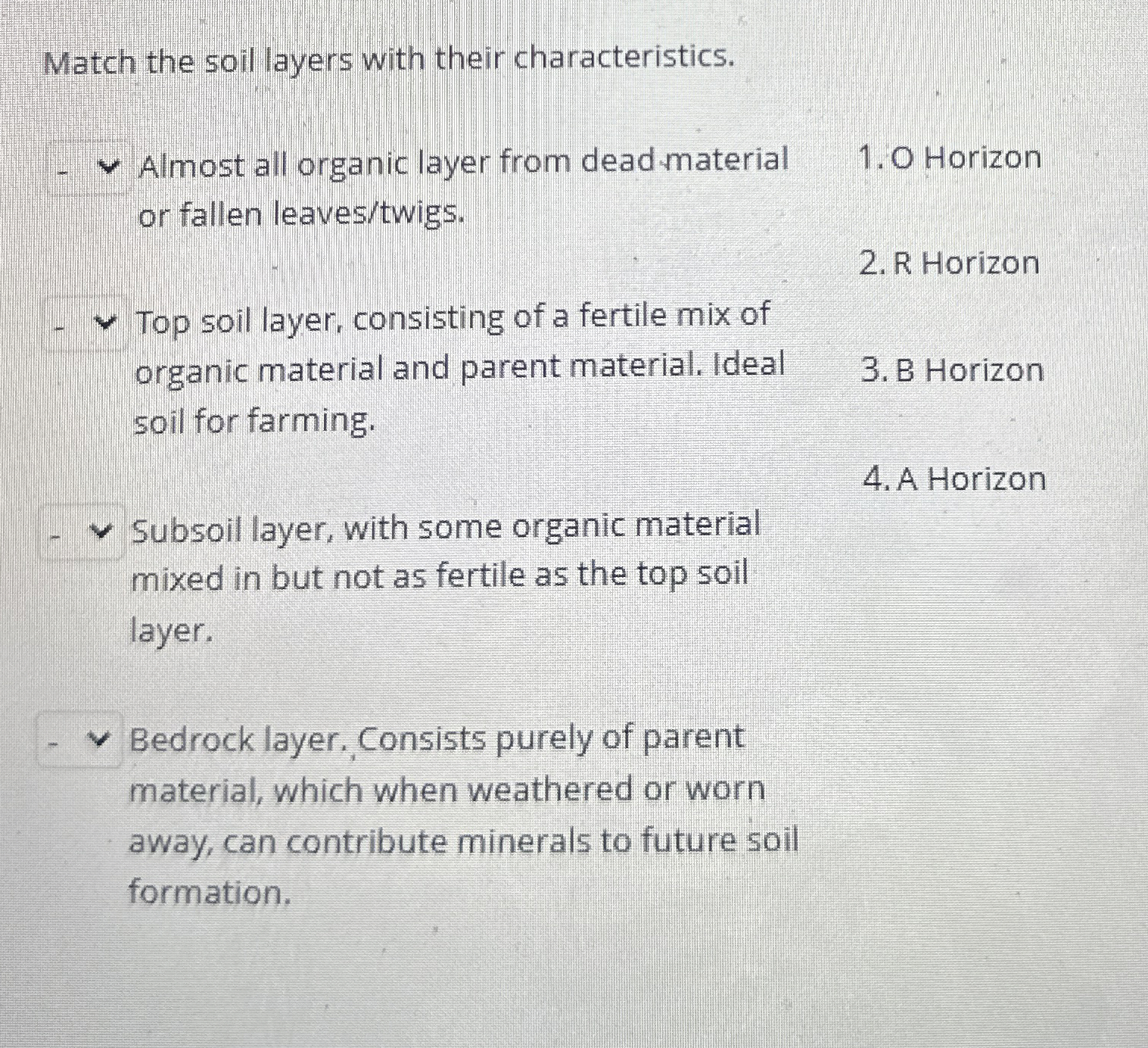 Solved Match the soil layers with their | Chegg.com