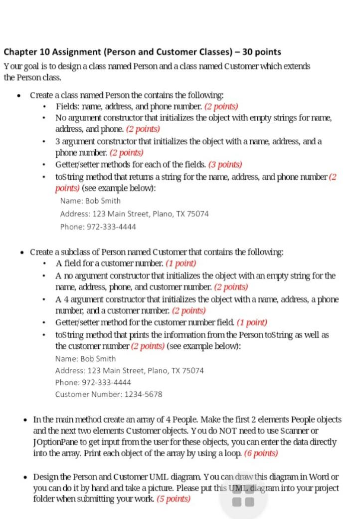 Solved Chapter 10 Assignment (Person and Customer Classes) - | Chegg.com