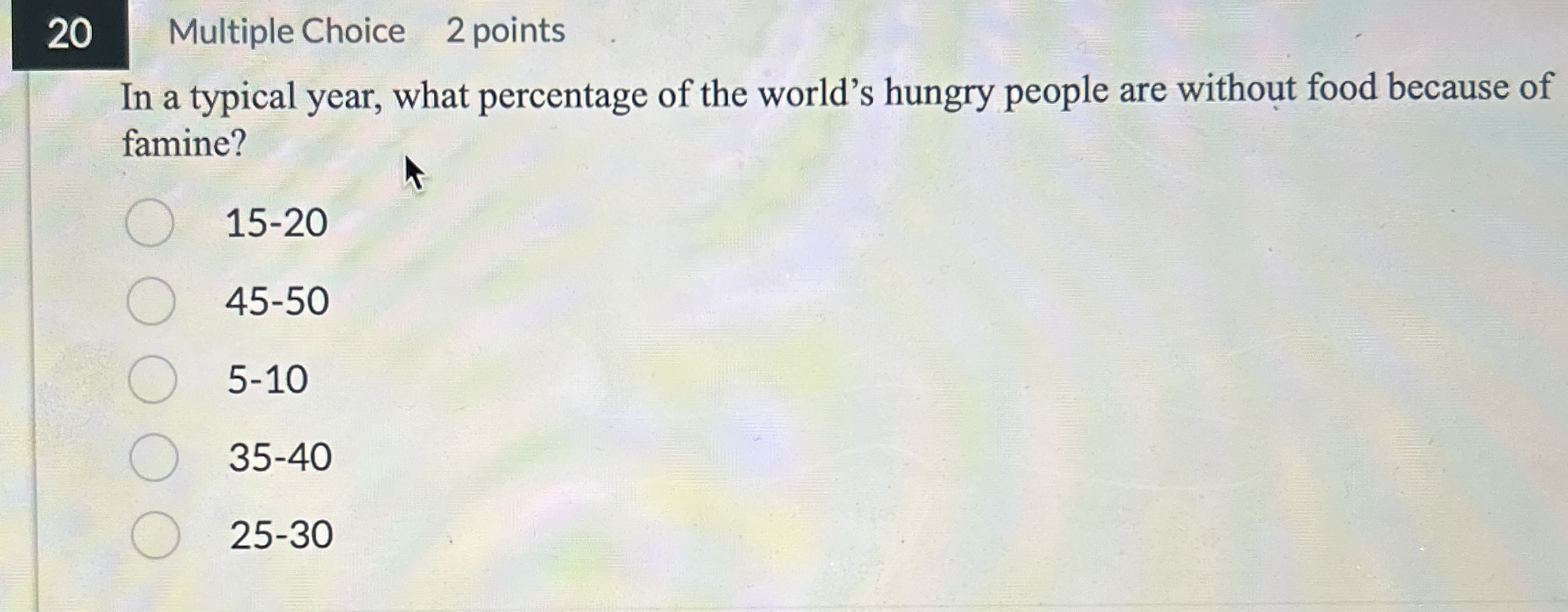 Solved 20Multiple Choice2 ﻿pointsIn a typical year, what | Chegg.com