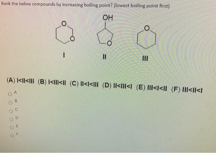 Solved Rank the below compounds by increasing boiling point? | Chegg.com