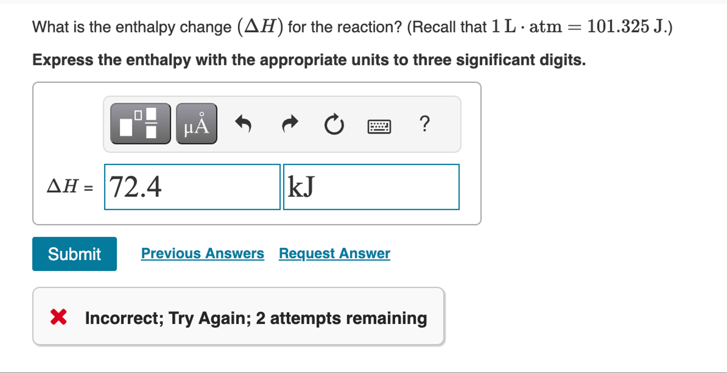 Solved What is the enthalpy change (ΔH) ﻿for the reaction? | Chegg.com