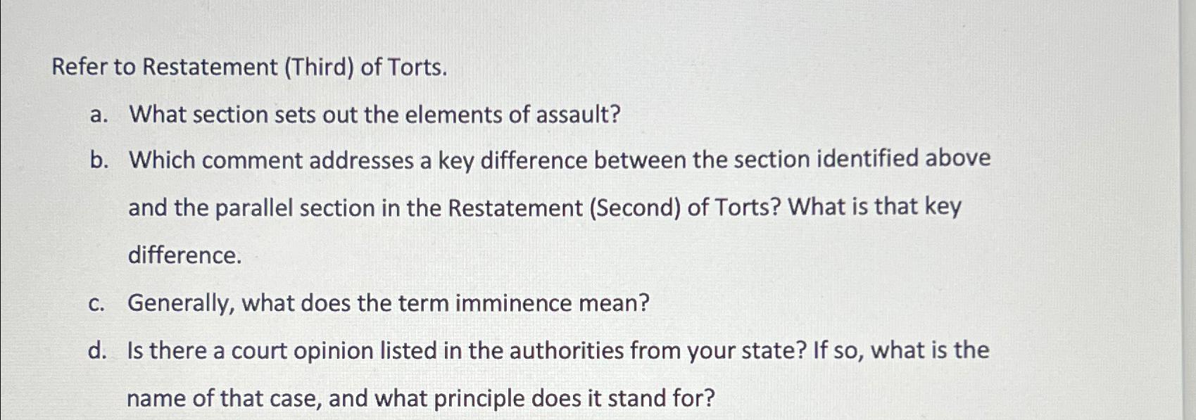 Solved Refer to Restatement (Third) ﻿of Torts.a. ﻿What | Chegg.com