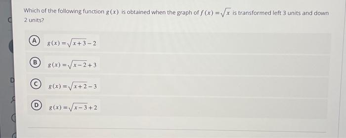 Solved C D Which of the following function g(x) is obtained | Chegg.com