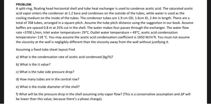 Solved PROBLEM: A split-ring, floating head horizontal shell | Chegg.com
