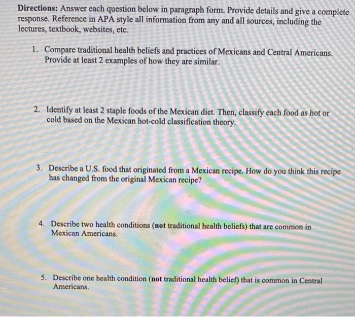 Directions: Answer each question below in paragraph | Chegg.com