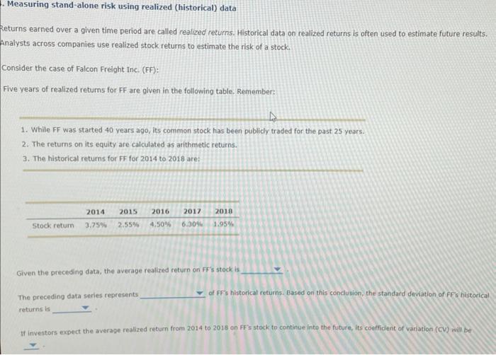 Solved Measuring stand-alone risk using realized | Chegg.com