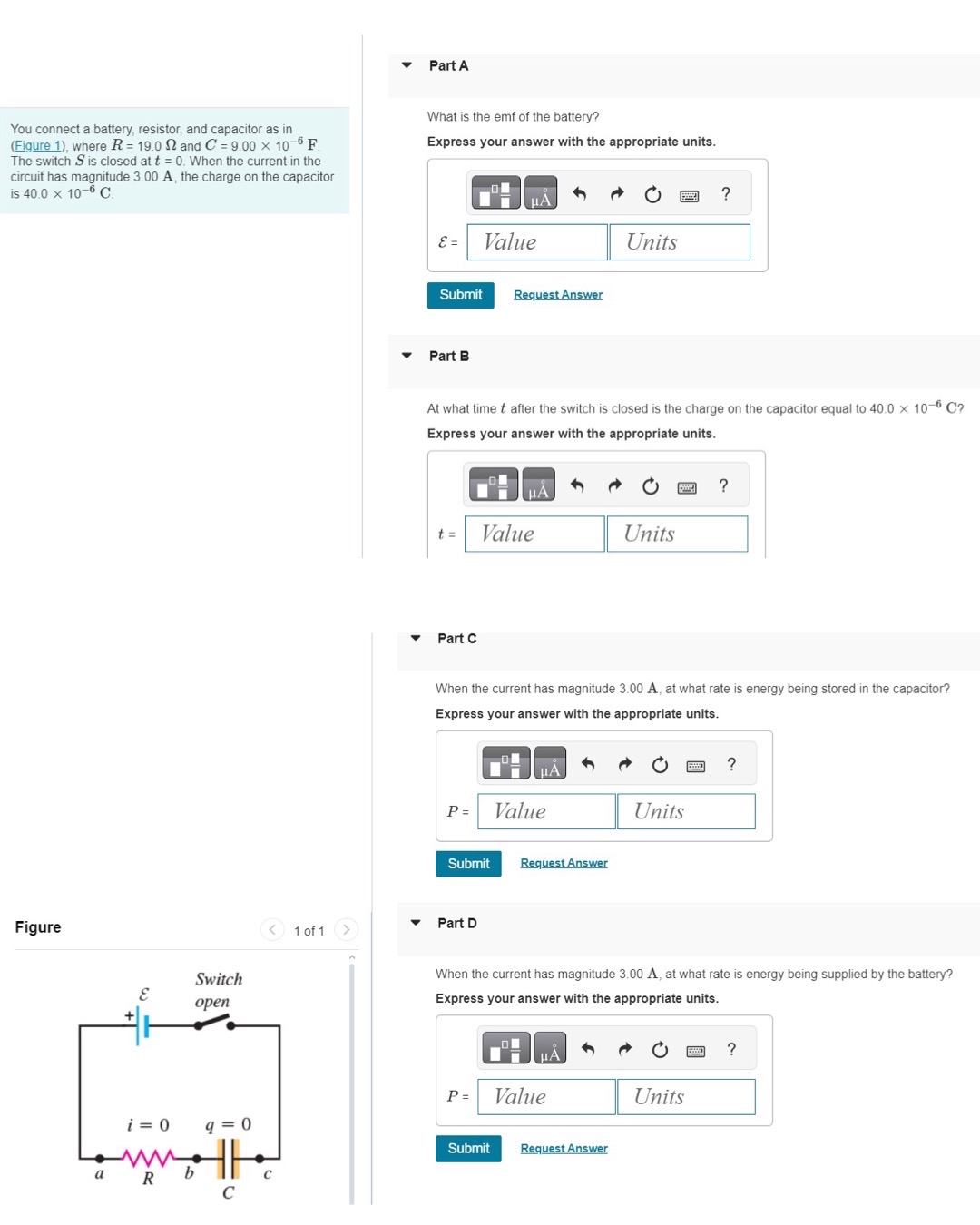 Solved Part AYou connect a battery, resistor, and capacitor | Chegg.com