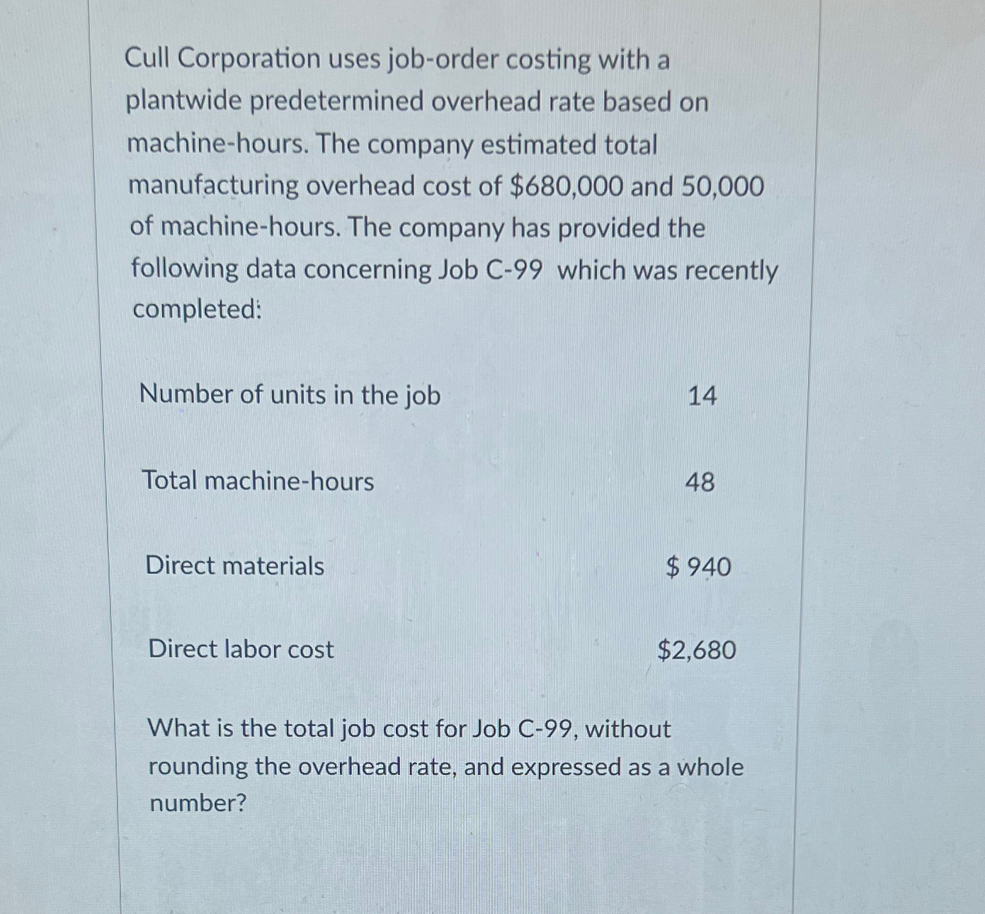 Solved Cull Corporation uses job-order costing with a | Chegg.com