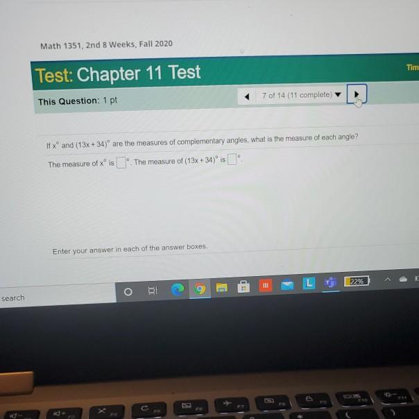 Solved Math 1351, 2nd 8 Weeks, Fall 2020 Tim Test: Chapter | Chegg.com