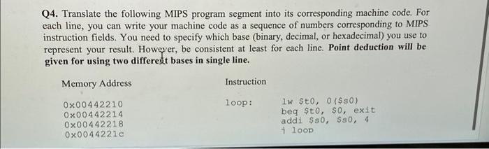 Solved Q4. Translate the following MIPS program segment into | Chegg.com