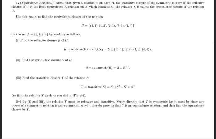 Solved 1. (Equivalence Relations), Recall that given a | Chegg.com