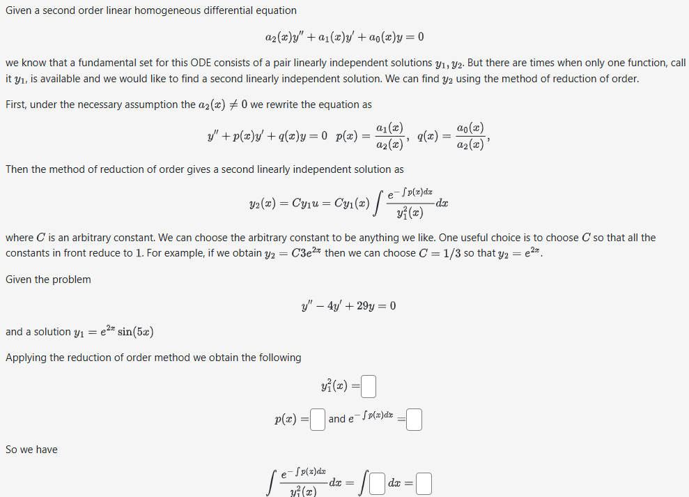 Solved Given a second order linear homogeneous differential | Chegg.com