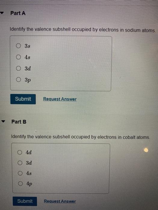 Solved Part A Identify the valence subshell occupied by | Chegg.com