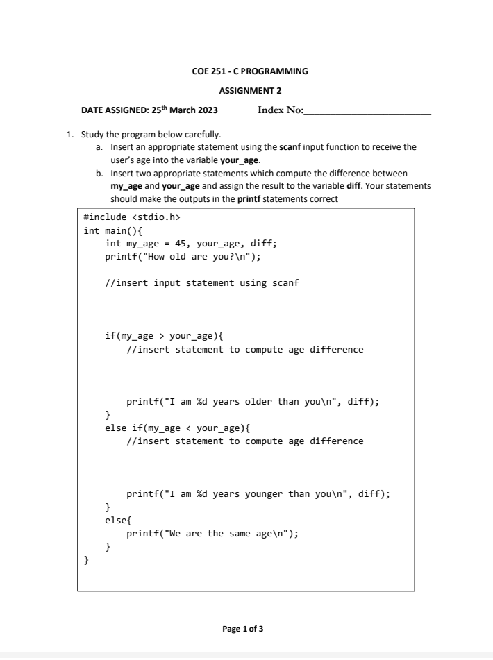 Solved 1. Study the program below carefully. a. Insert an | Chegg.com