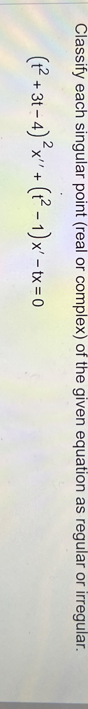 Classify each singular point (real or complex) ﻿of | Chegg.com