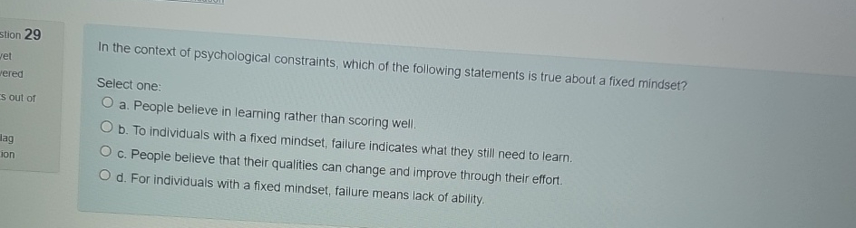Solved In the context of psychological constraints, which of | Chegg.com