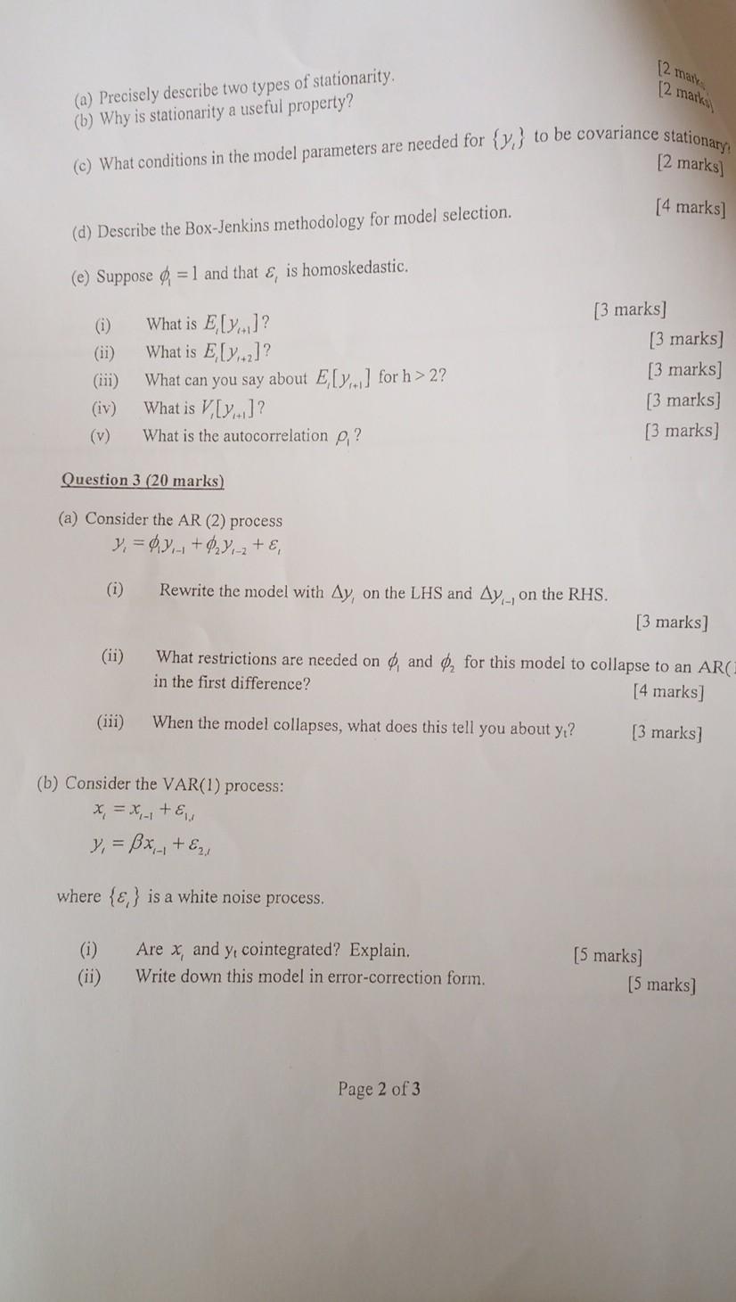 Consider an MA (1) yt=ϕ0+θ1εt−1+ε1 (a) What is a | Chegg.com