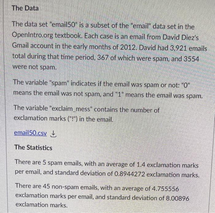 Solved The Data The data set "email50" is a subset of the | Chegg.com