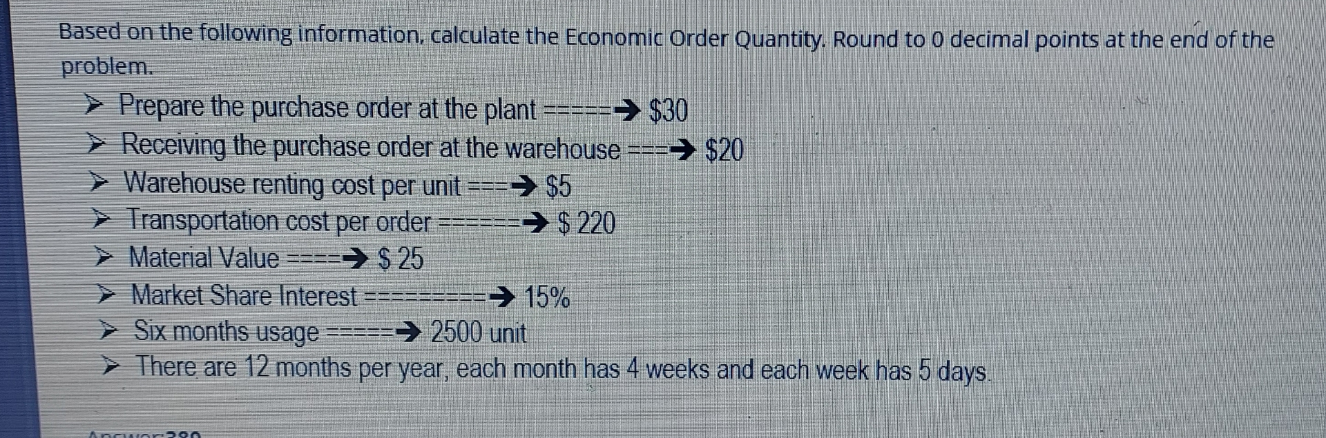 Solved Based on the following information, calculate the | Chegg.com