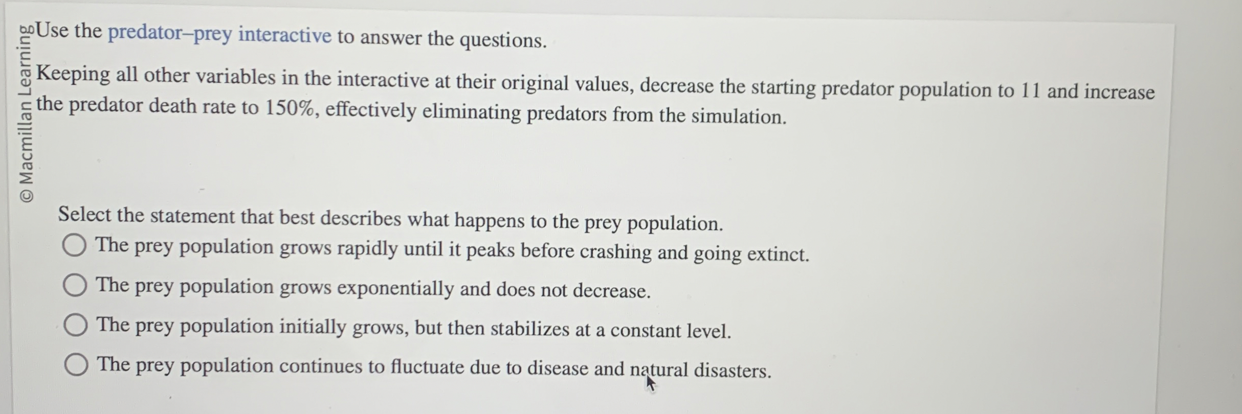 Solved Use the predator-prey interactive to answer the | Chegg.com