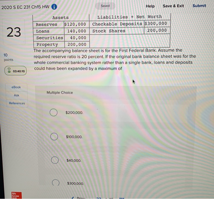 Solved 2020 S EC 231 Ch15 HW Saved Help Save & Exit Submit | Chegg.com