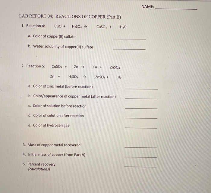 Solved NAME: LAB REPORT 04: REACTIONS OF COPPER (Part B) 1. | Chegg.com