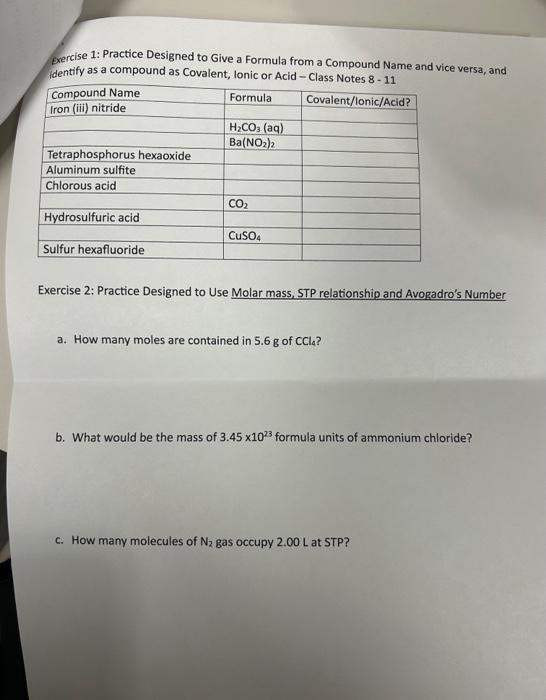 Solved Exercise 1: Practice Designed to Give a Formula from | Chegg.com