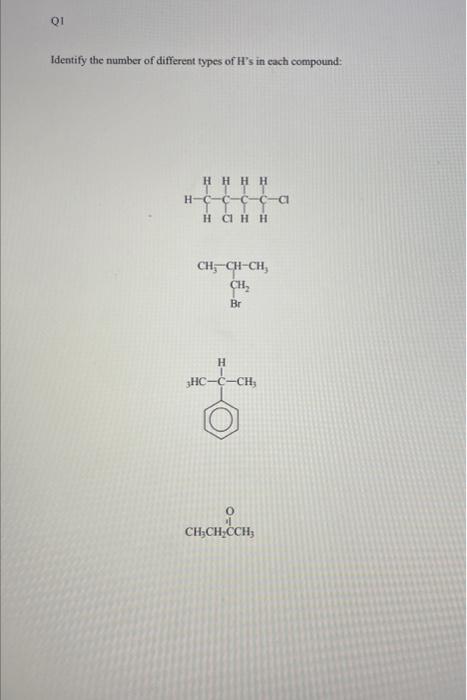Solved Identify the number of different types of H's in each | Chegg.com
